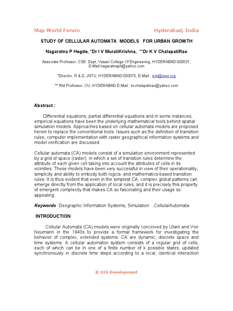 Study of Cellular Automata Models For Urban Growth | PDF | Spatial Analysis | Automata Theory