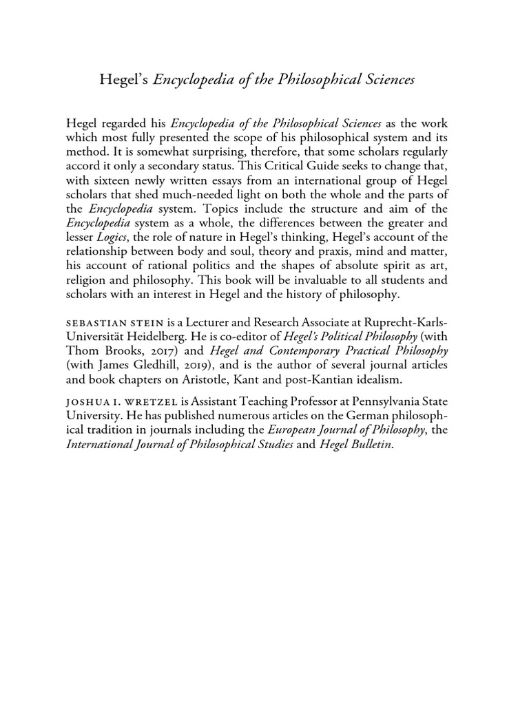 Hegel 'S Encyclopedia of The Philosophical Sciences | PDF | Georg ...