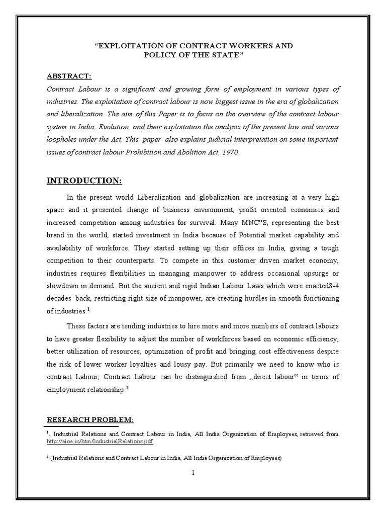 Exploitation of Contract Workers in India | PDF | Labour Law | Employment