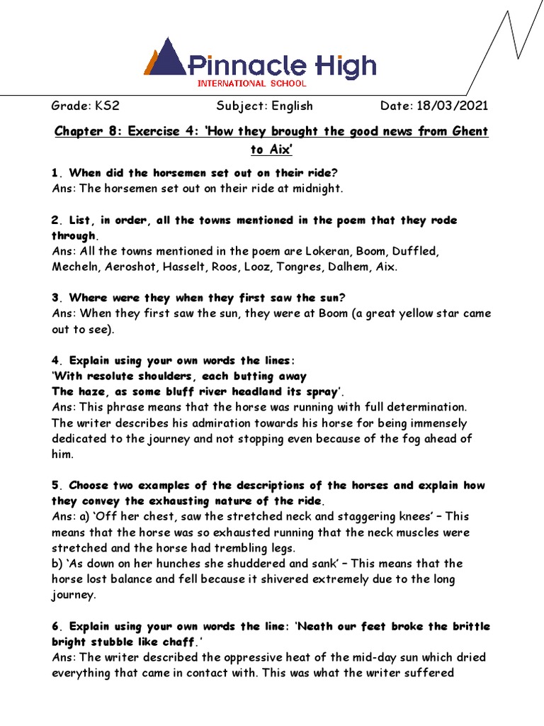 Chapter 8: Exercise 4: How They Brought The Good News From Ghent To Aix ...