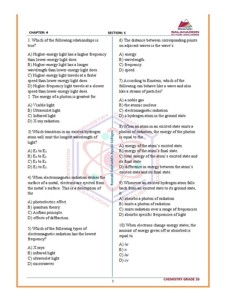 Section: 1: Chemistry Grade 10 | PDF | Electromagnetic Radiation | Light