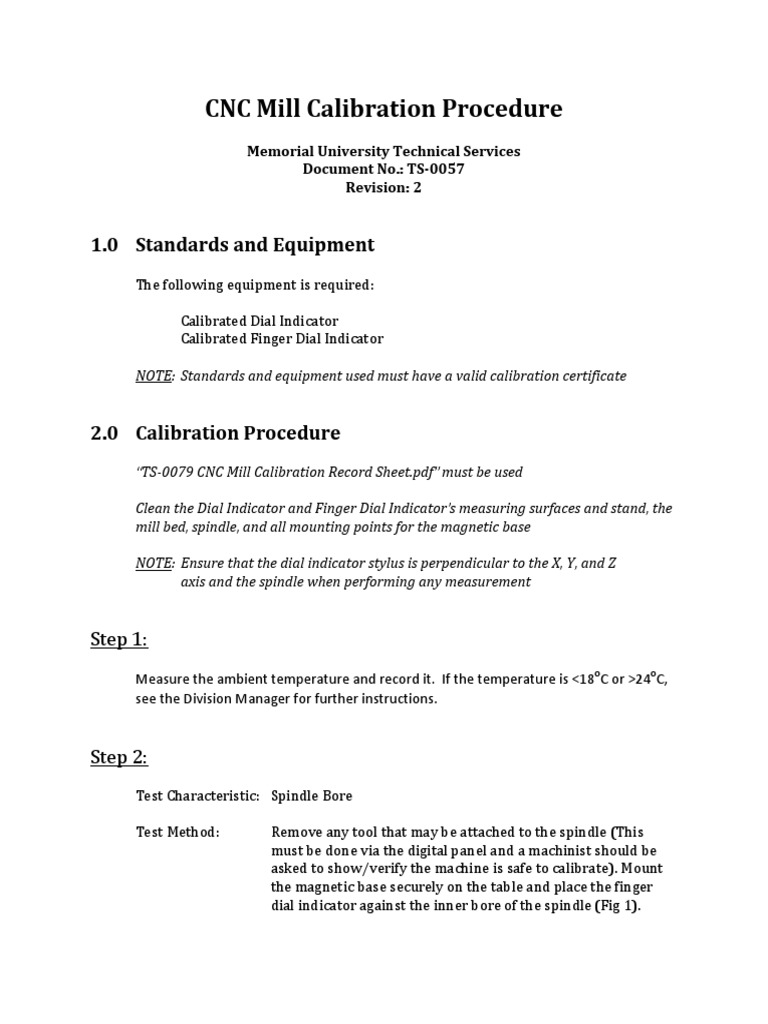 CNC Mill Calibration Procedure: 1.0 Standards and Equipment | Download ...