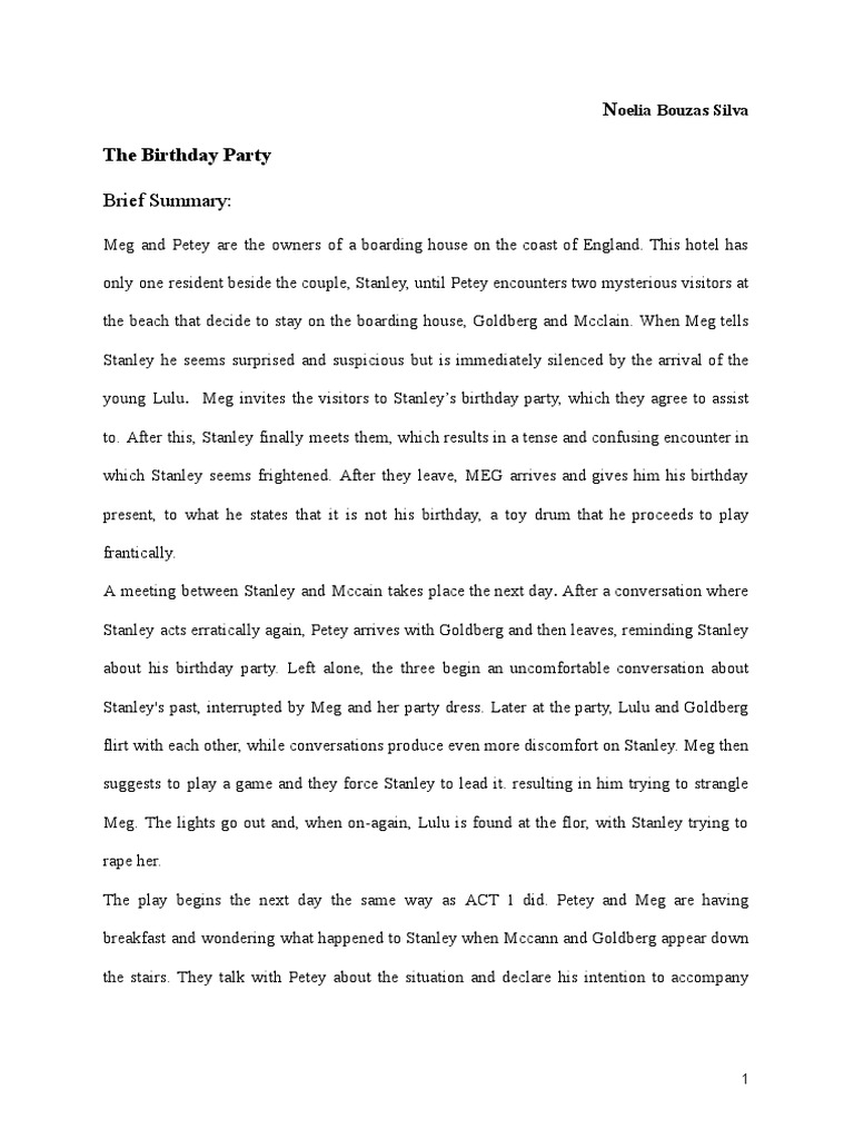 The Birthday Party Analysis | PDF