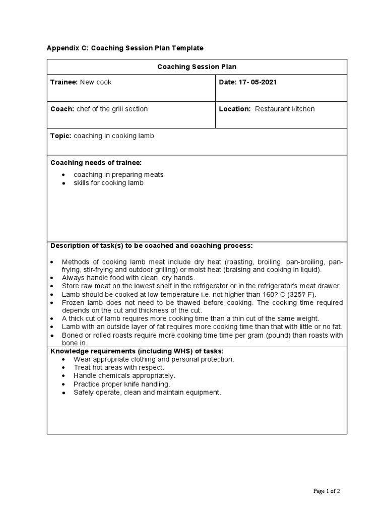 Coaching Plan Template Coaching Catalyst: Coaching Guide & Session