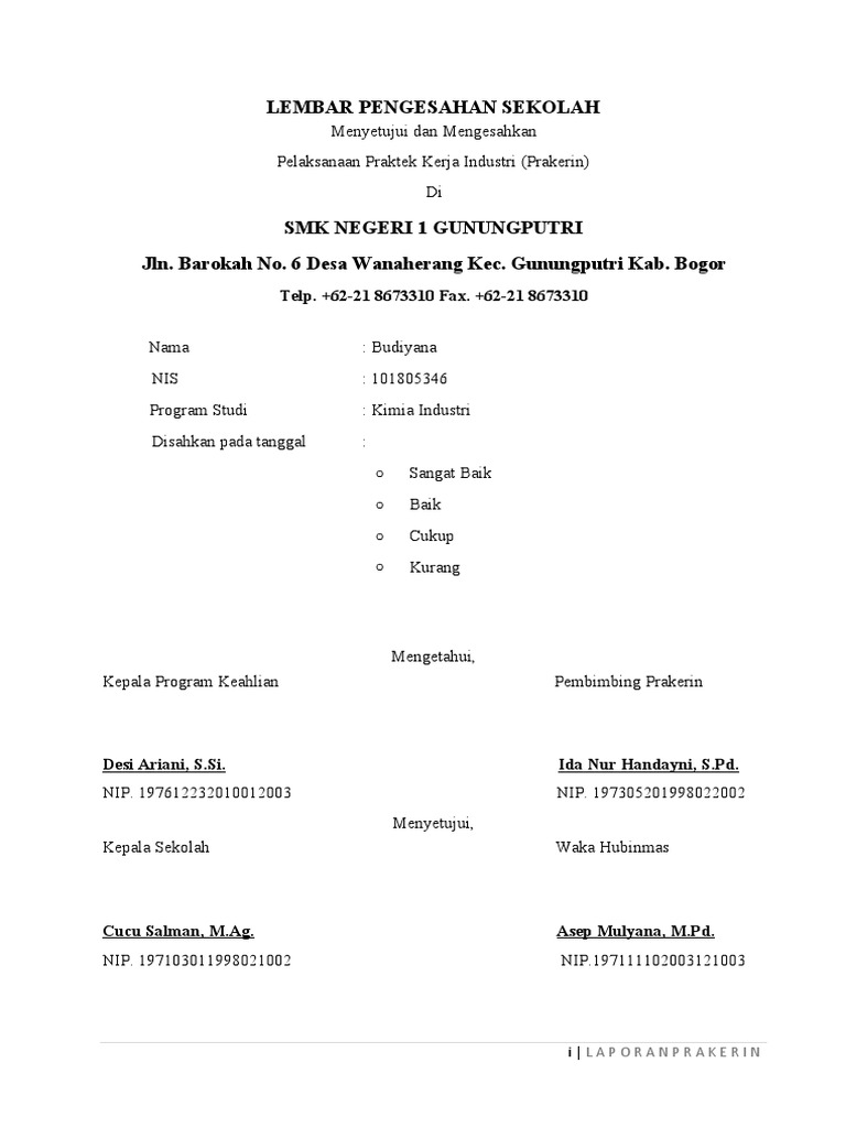 Pengesahan Praktek Kerja Budiyana | PDF