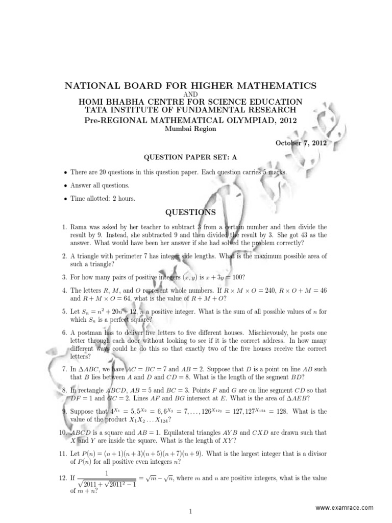 National Board For Higher Mathematics | Download Free PDF | Square Root ...