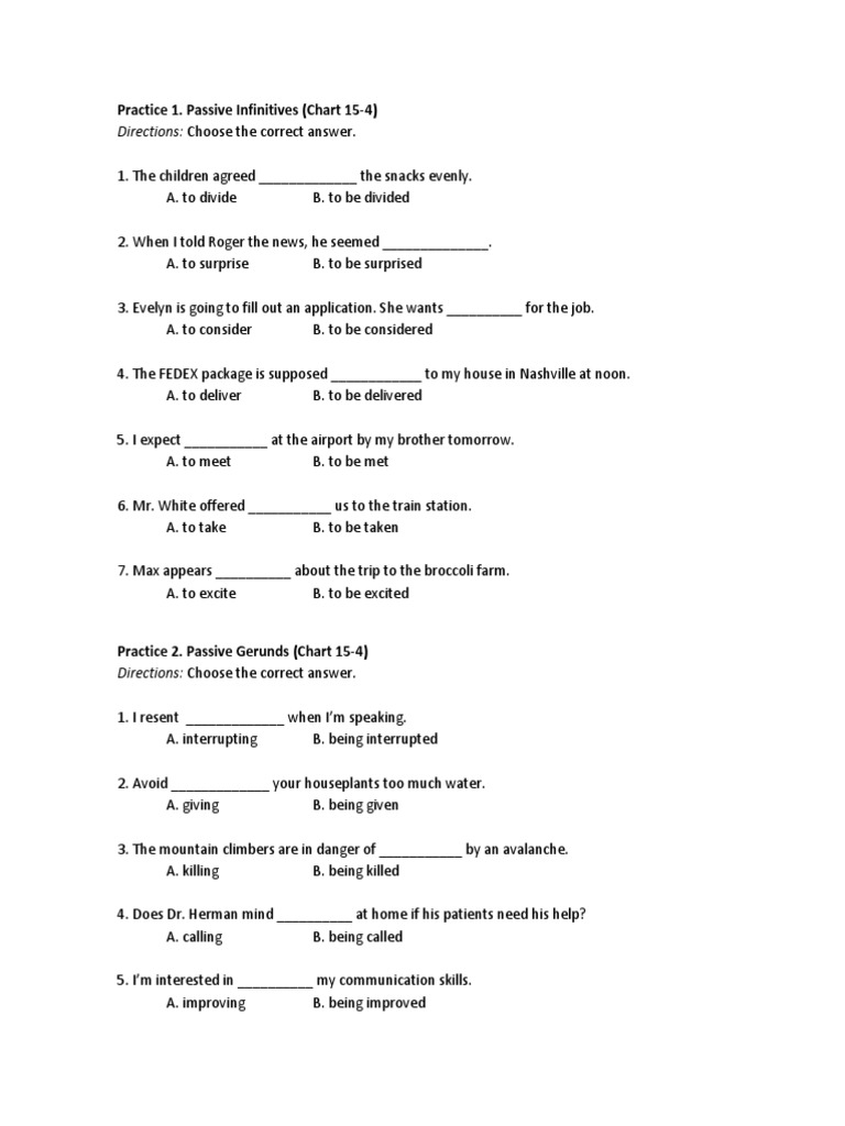 Passive and Perfect Review Practice of Gerunds and Infinitives | PDF