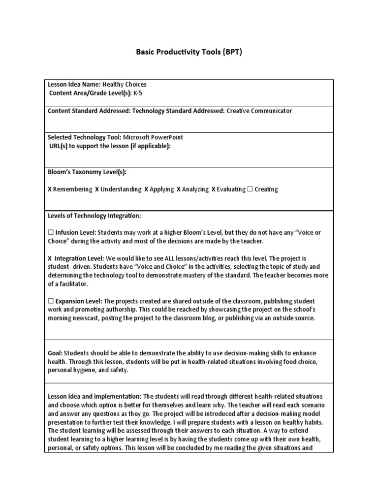 Productivity Tools Lesson Plan | Download Free PDF | Teaching | Cognition