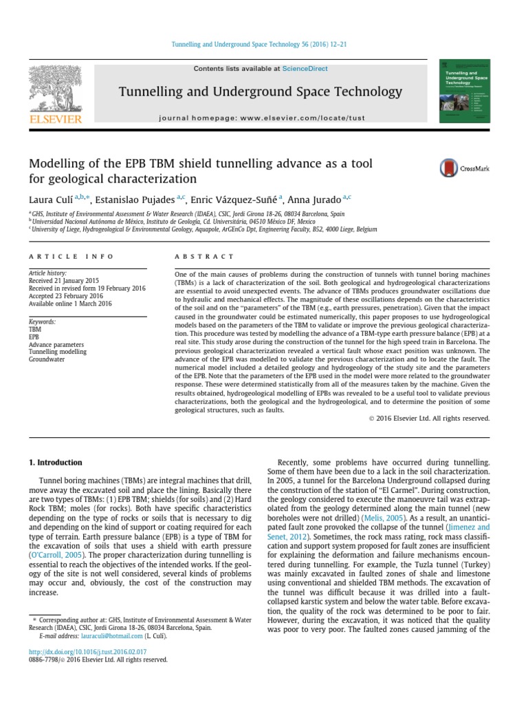 Modelling of The EPB TBM Shield Tunnellin | PDF | Hydrogeology | Tunnel