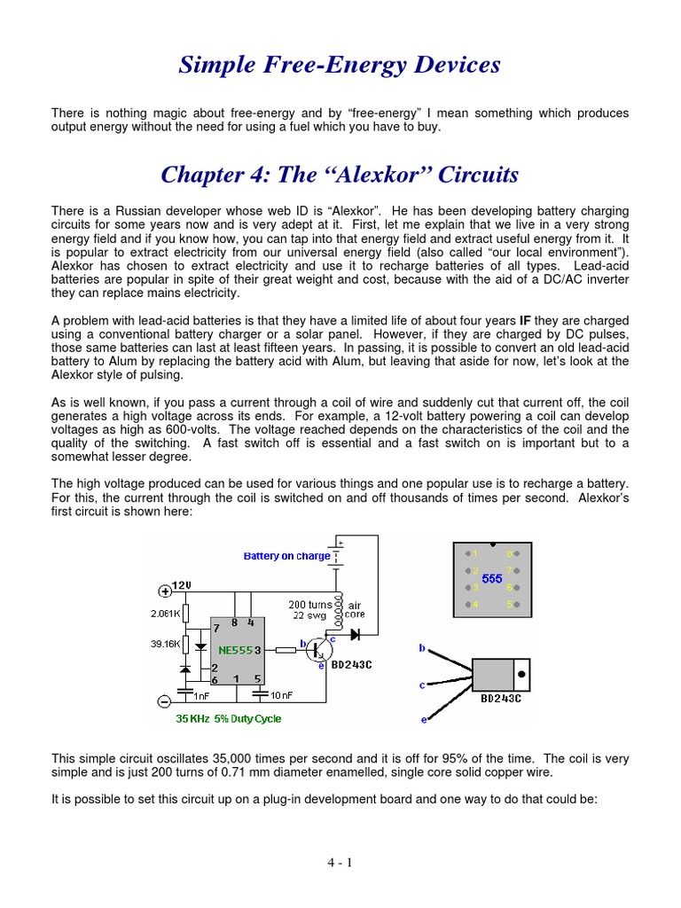 Simple Free-Energy Devices: Chapter 4: The "Alexkor" Circuits | PDF ...