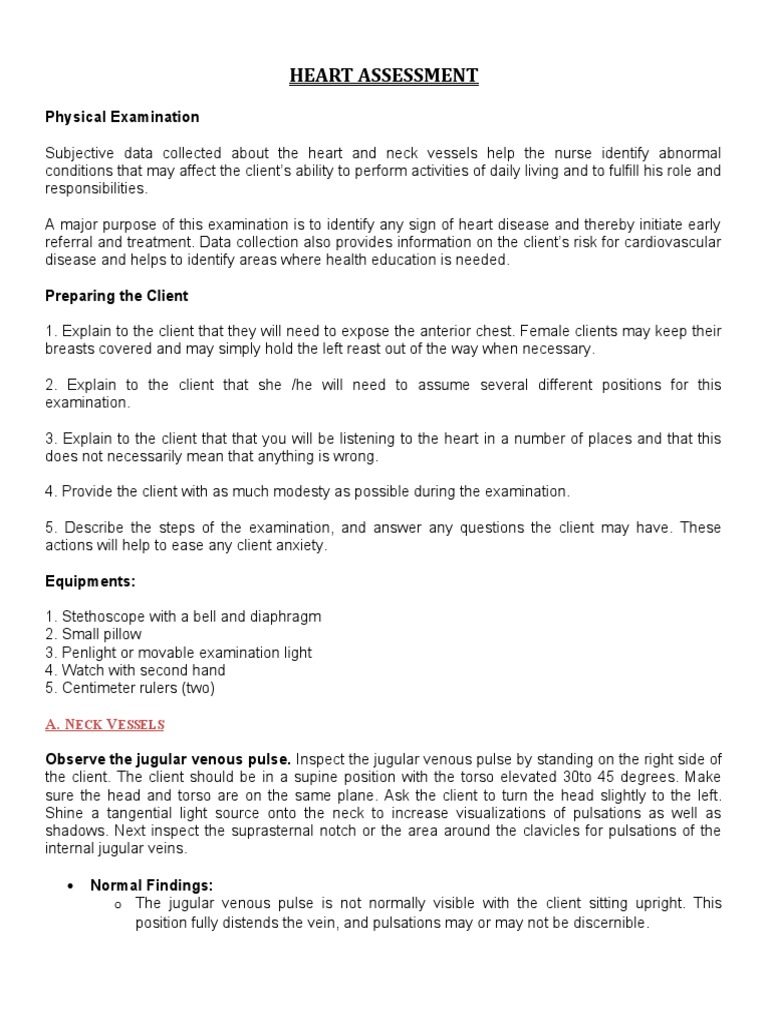 Heart Assessment: Physical Examination | PDF | Heart | Angiology