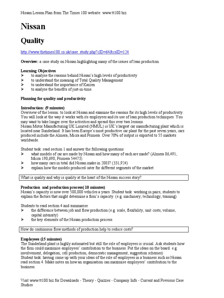 Nissan Lean Production Case Study Guide | PDF | Quality Management ...