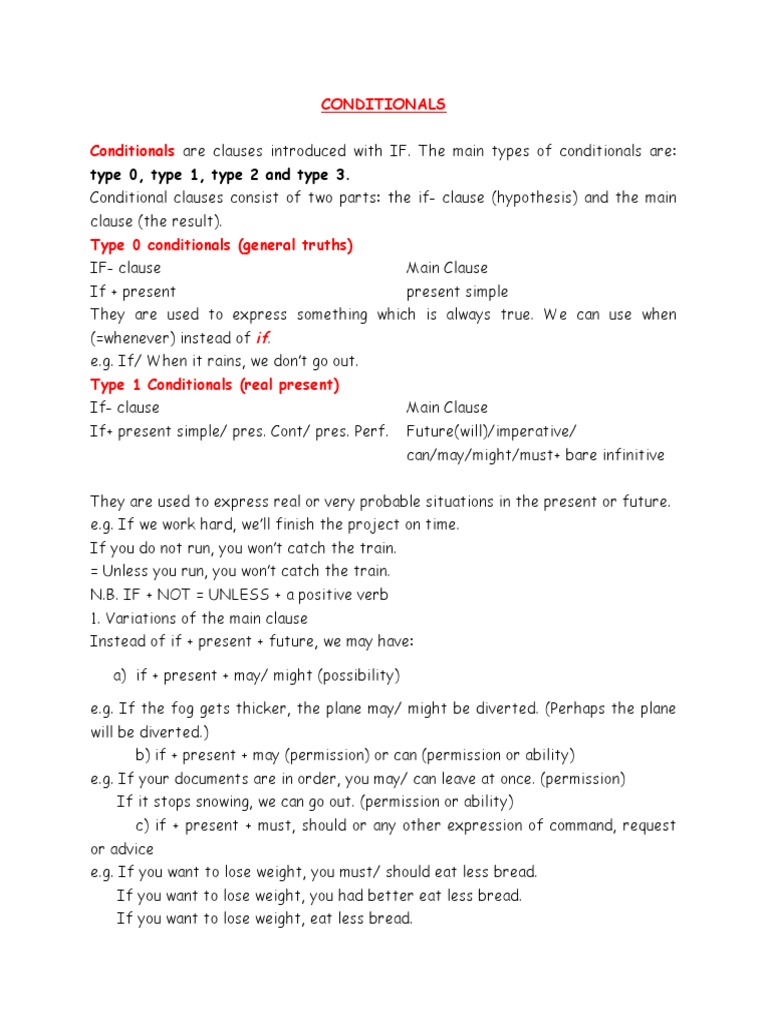 Type 0, Type 1, Type 2 and Type 3.: Conditionals Conditionals | PDF ...