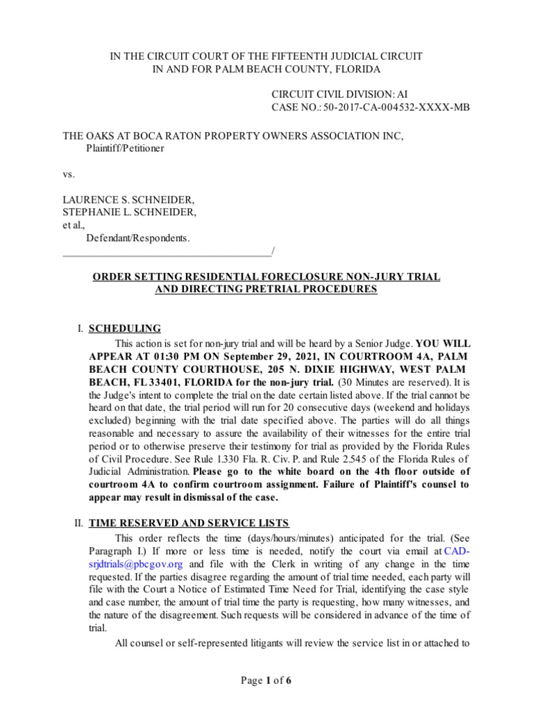 (D.e. 120) Order Setting Residential Foreclosure Non - Jury Trial and ...