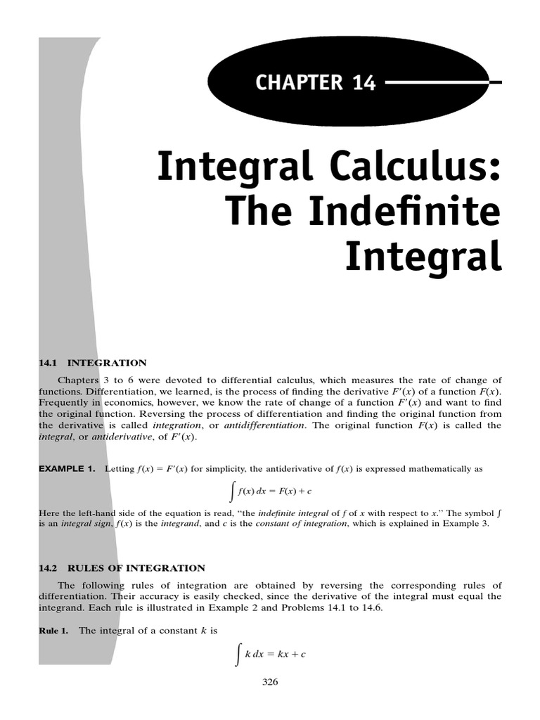 Integral Calculus: The Indefinite Integral: 14.1 Integration | PDF ...