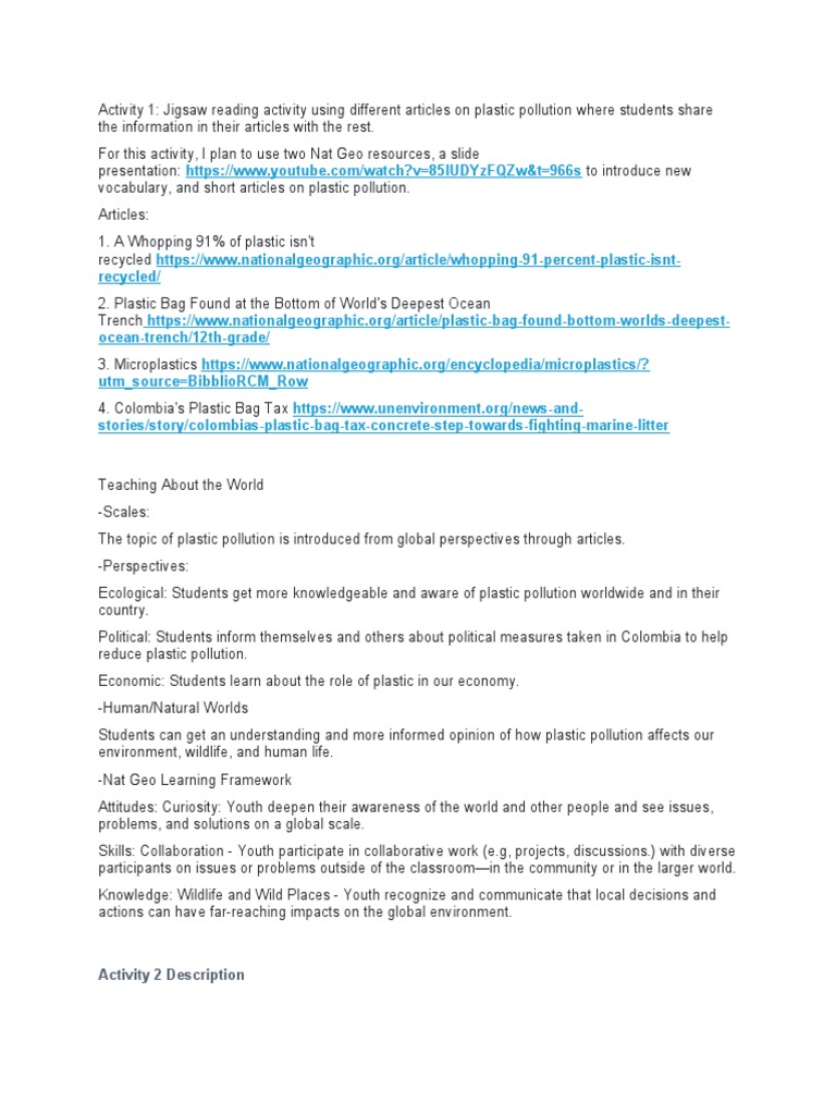 Activity 1 | PDF | Learning | Pollution
