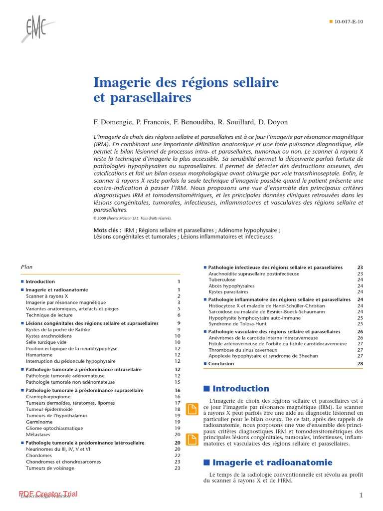 Imagerie Des Régions Sellaire Et Parasellaires | PDF | Hypophyse ...