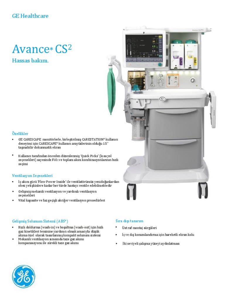 Avance_ CS 2. GE Healthcare. Hassas Bakım. Özellikler. Ventilasyon ...