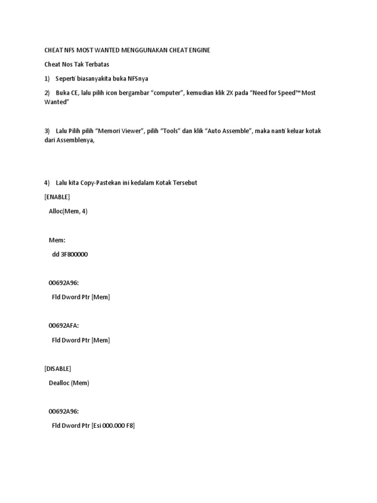 Cheat NFS Most Wanted Menggunakan Cheat Engine | PDF