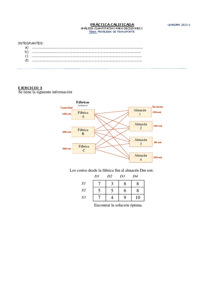 9d - PROBLEMA de TRANSPORTE - Práctica Calificada Grupal - Ejercicios 3-4-5 | PDF | Economias