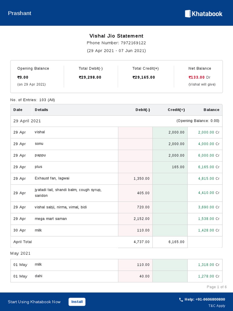 Khatabook Customer Transactions 07.06.2021 08.37.44.PM | PDF | Debits ...