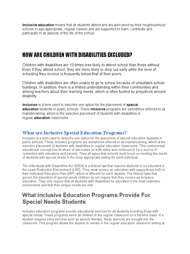 How Are Children With Disabilities Excluded?: What Inclusive Education Programs Provide For ...