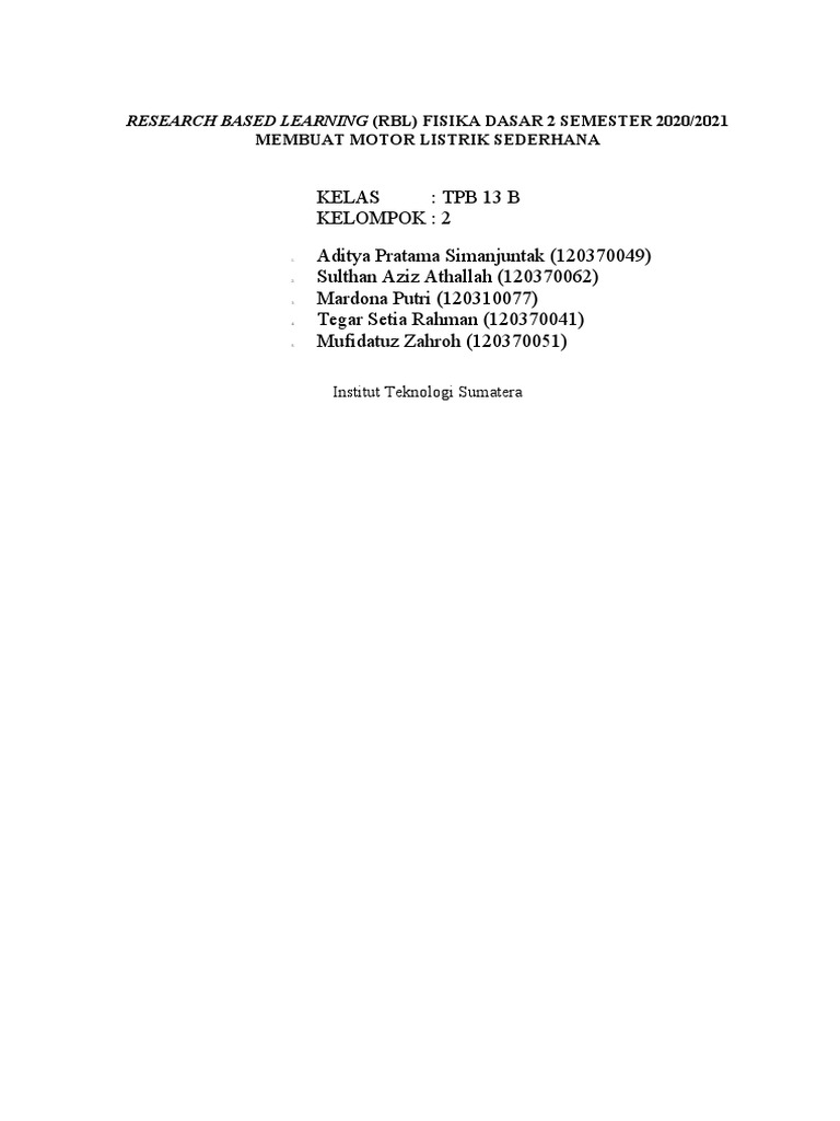 Laporan RBL Fisika - Kelompok 2 - TPB 13B | PDF