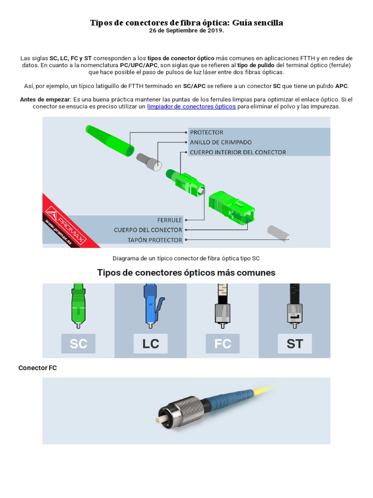 Tipos de conectores de fibra óptica | PDF | Fibra óptica | Atómico