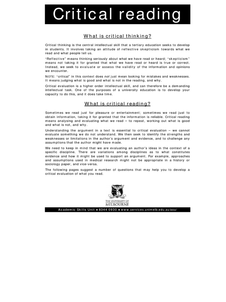 10 Reading-CriticalReading-flyer Univ Melbourne | PDF | Argument ...