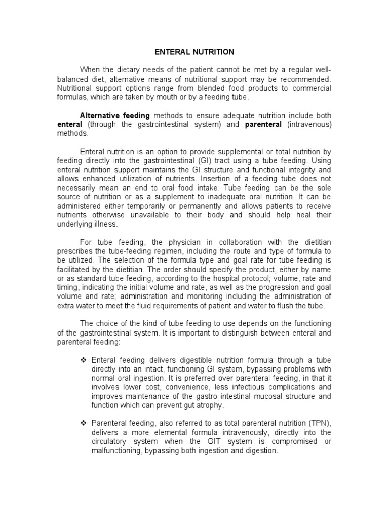 Enteral Nutrition | PDF | Intravenous Therapy | Diseases And Disorders