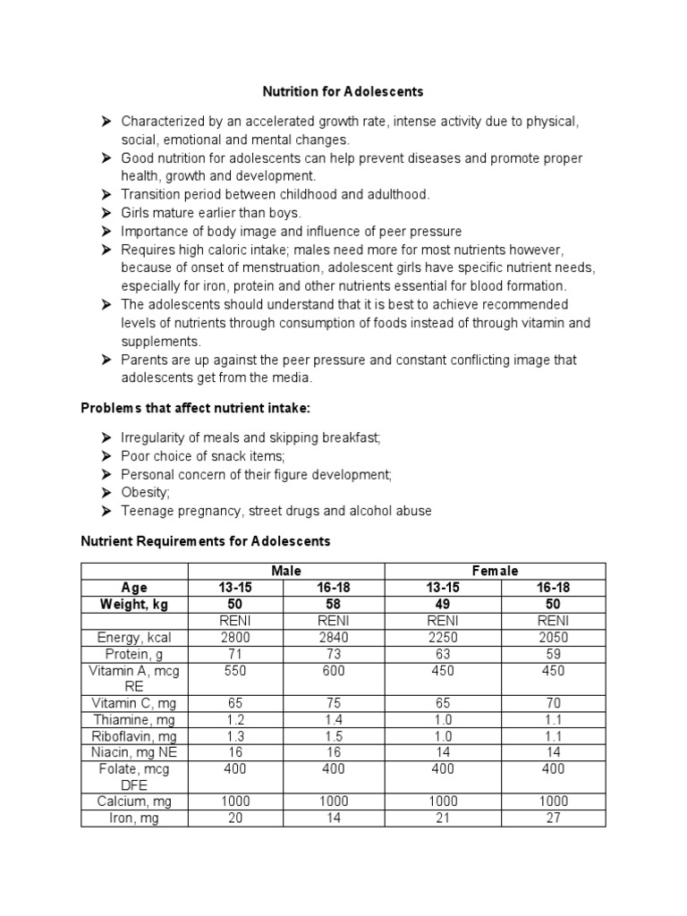 Nutrition For Adolescent | PDF | Nutrients | Adolescence