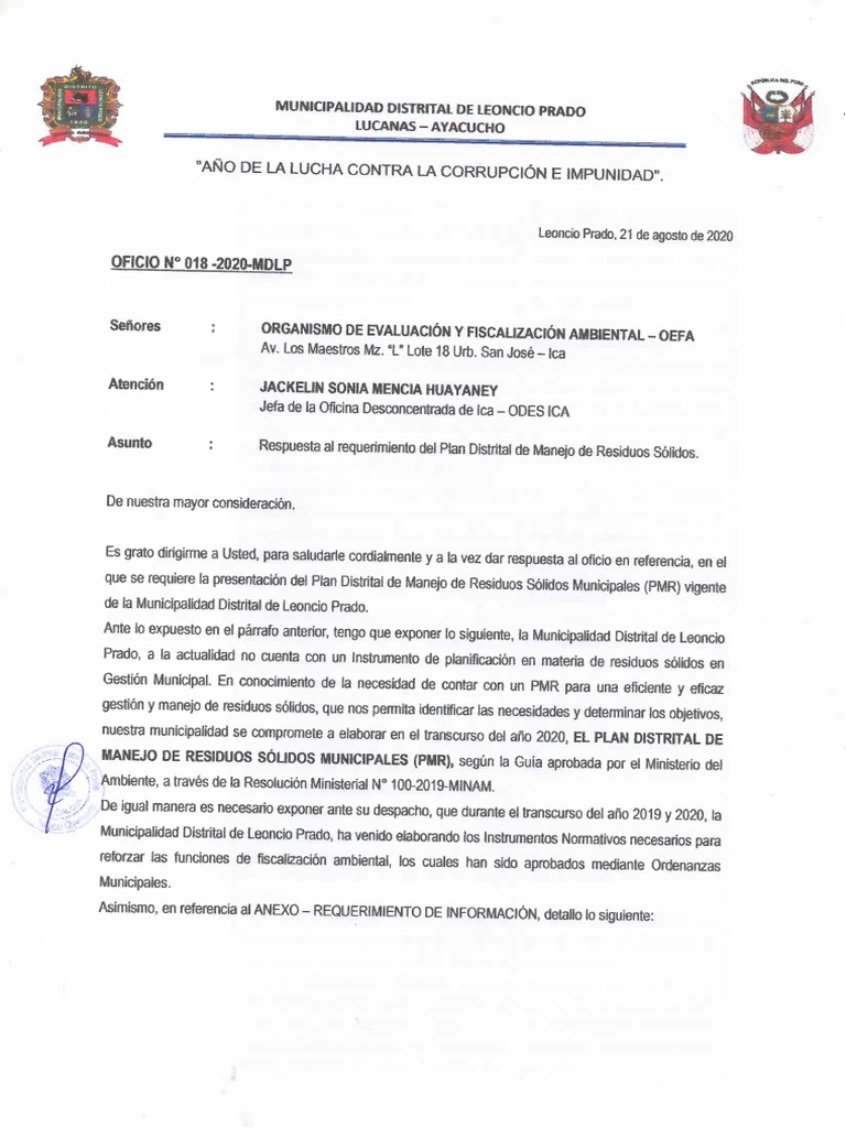 Oficio para OEFA | PDF