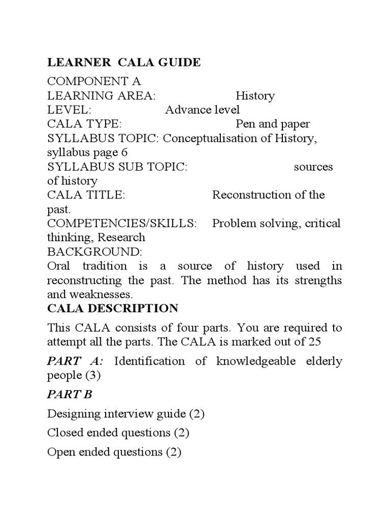 Learner Cala Guide: PART A: Identification of Knowledgeable Elderly Part B | PDF | Learning ...