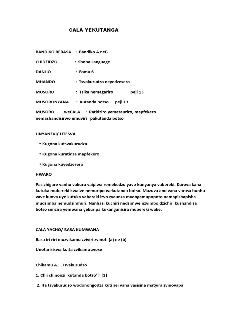 Shona The Cala A Level | PDF | Zimbabwe | Bantu