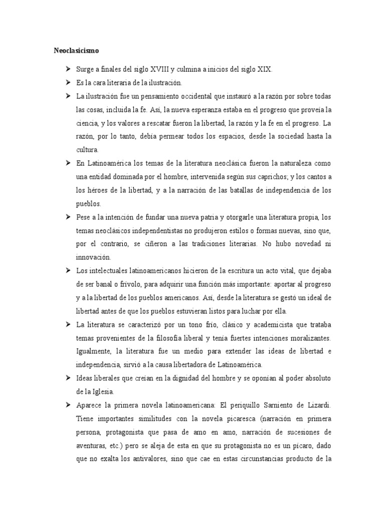 Resumen Neoclasicismo y Romanticismo Latinoamericano | PDF ...