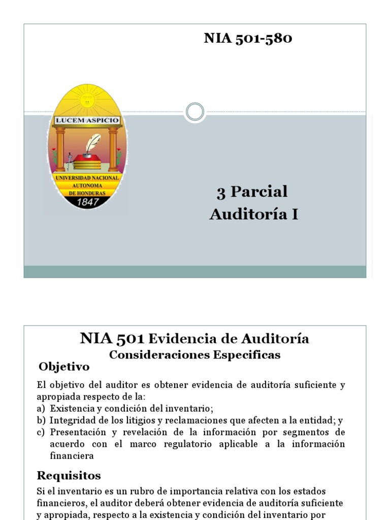 Auditoria I NIA 501-530 | PDF | Muestreo (Estadísticas) | Auditoría