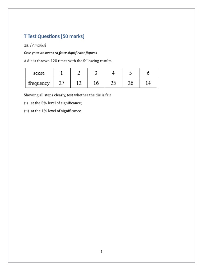 T Test Questions | PDF | Student's T Test | P Value