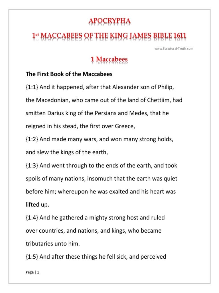1st Maccabees of The King James Bible | PDF | Temple In Jerusalem | Altar