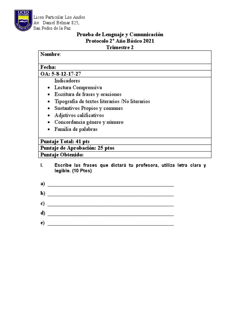 Prueba de Lenguaje Segundo Básico | PDF | Lingüística