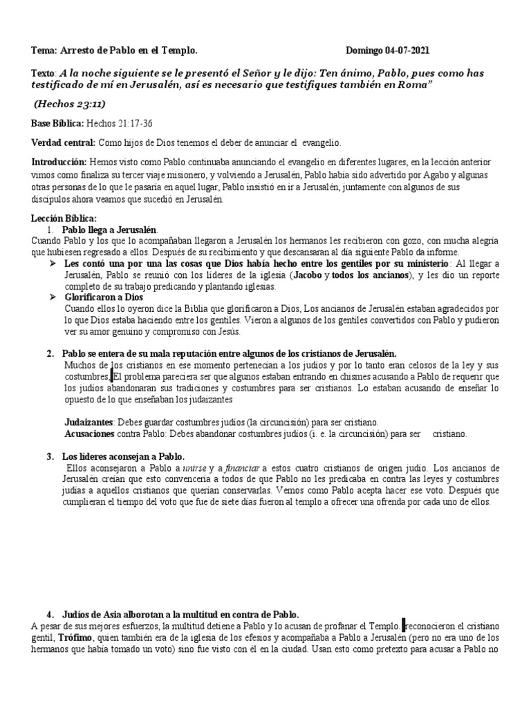 Arresto de Pablo en el Templo | PDF | Pablo el apóstol | Jerusalén