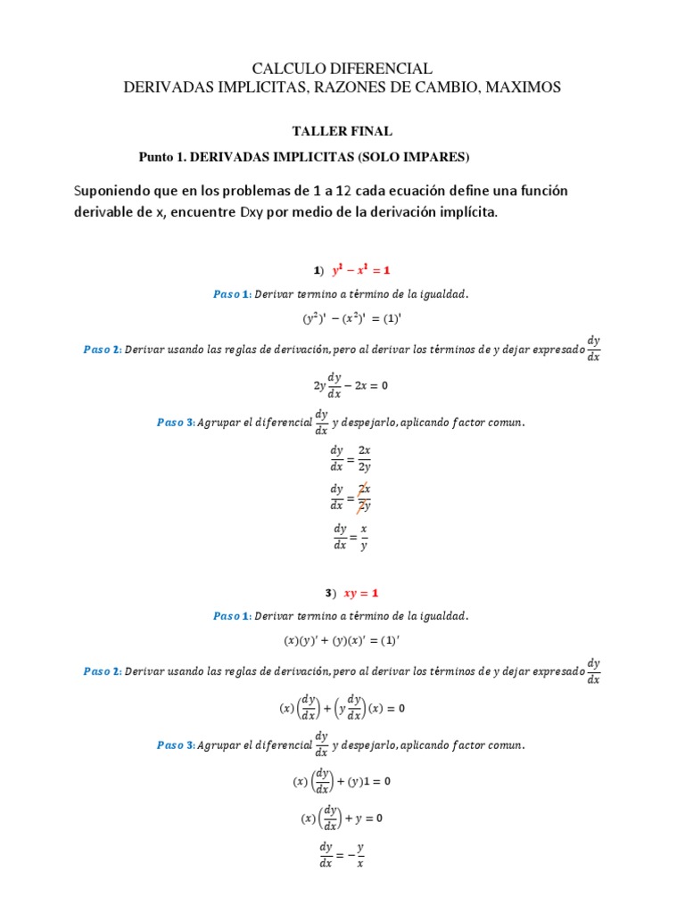 Ejercicios Resueltos de Derivadas Implícitas | PDF | Derivado | Calculo diferencial