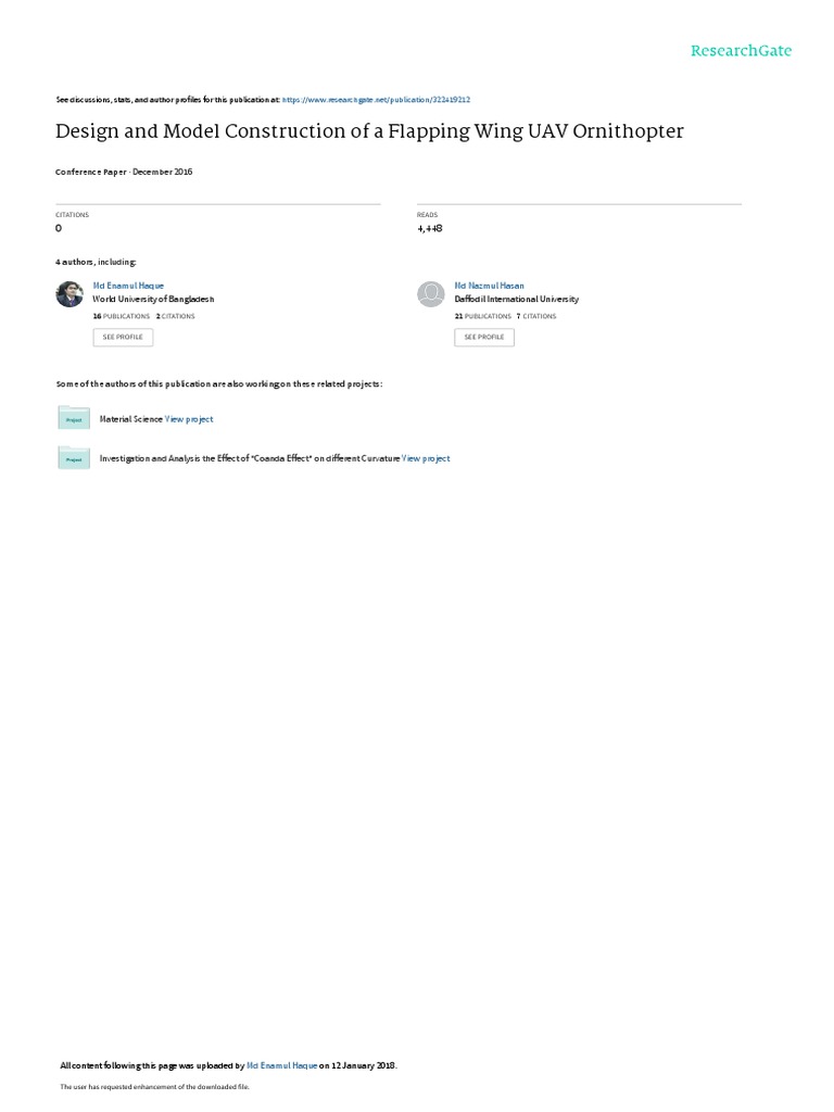 Design and Model Construction of A Flapping Wing UAV Ornithopter | PDF ...