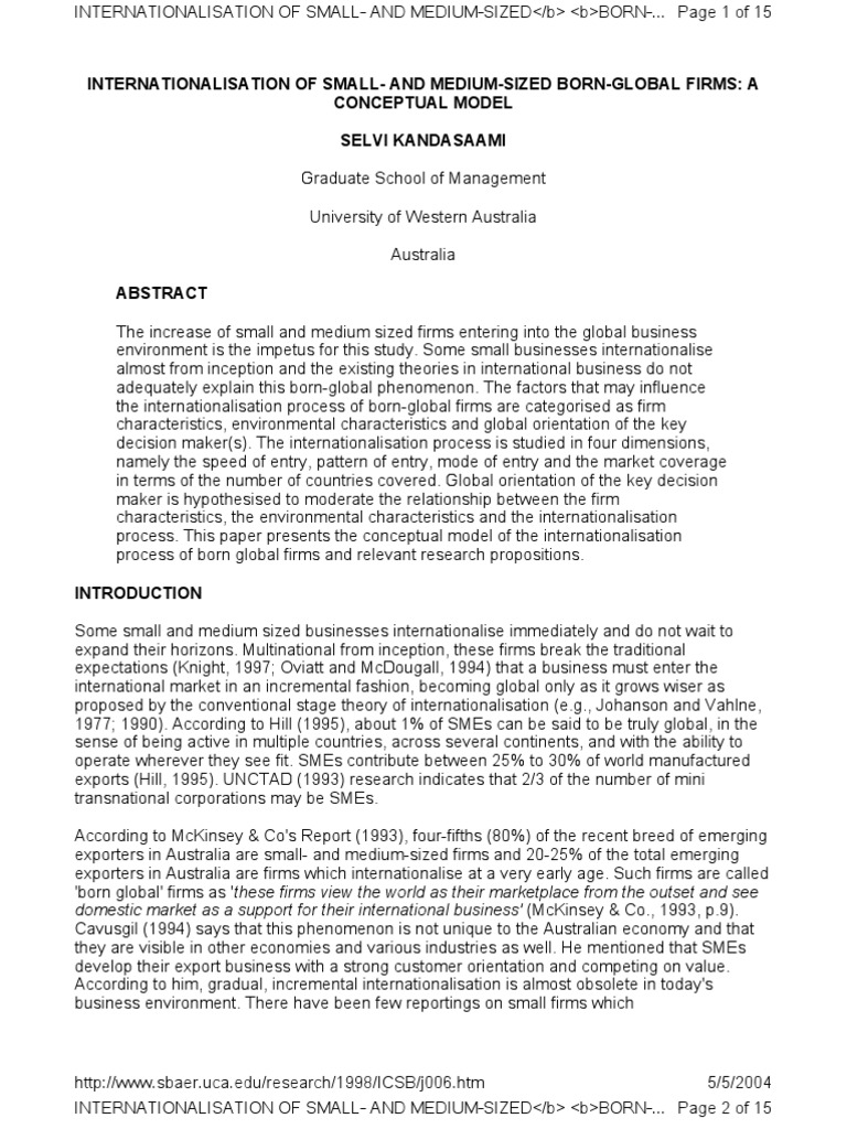 Born Global Firms: Internationalisation Model | PDF ...