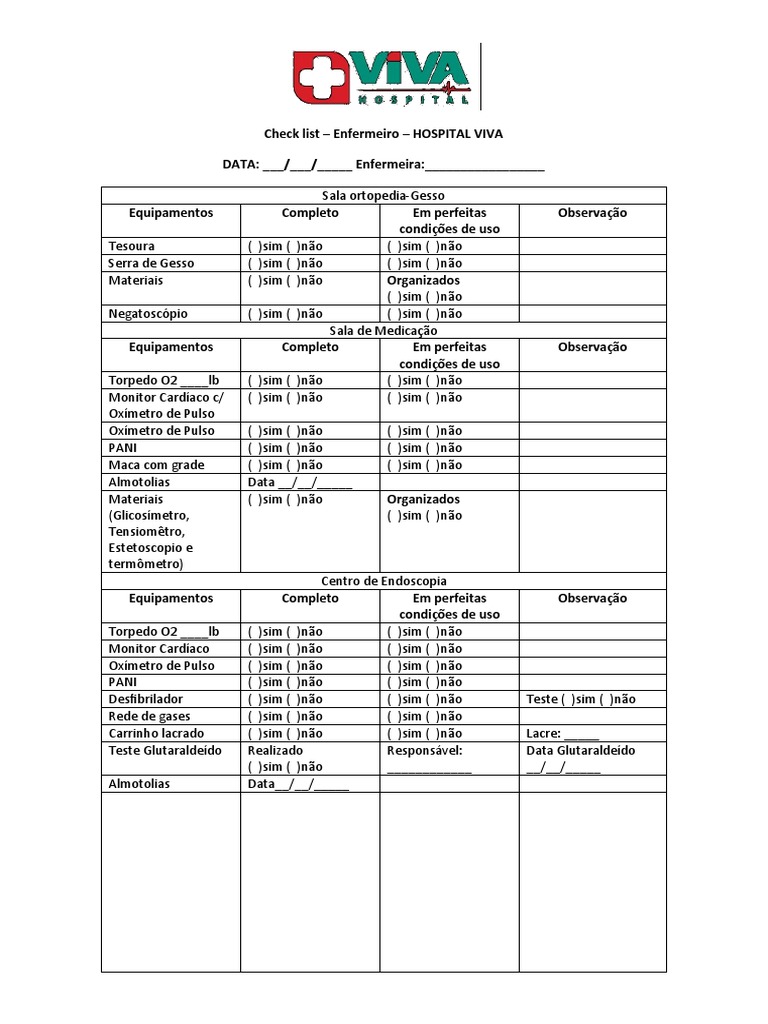 Check List - Enfermeiro | PDF | Medicina Clínica | Sistema cardiovascular