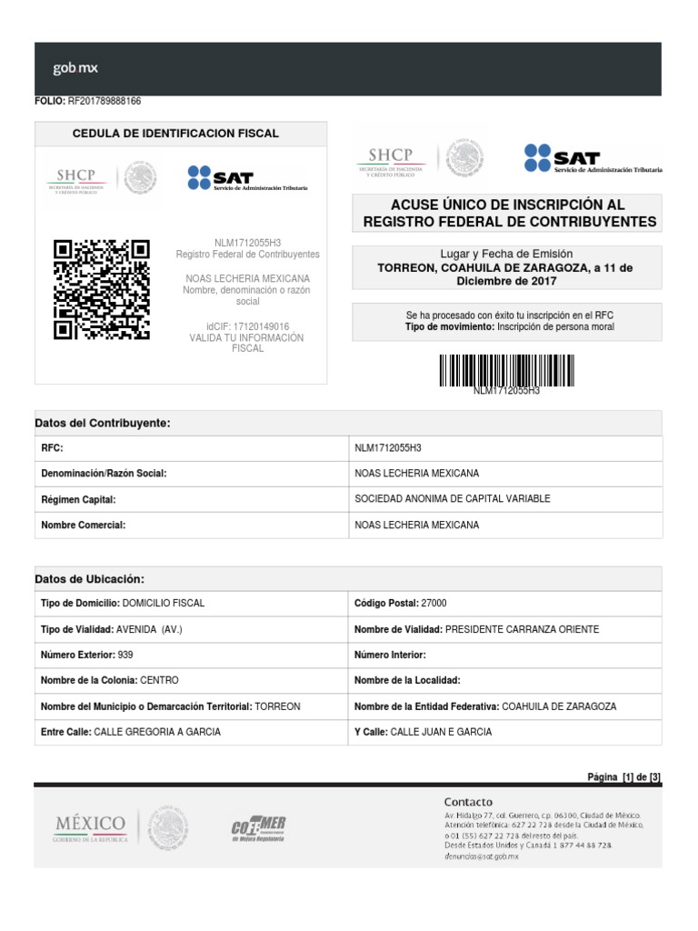 Cédula de Inscripción RFC | PDF | Privacidad de la información | Gobierno