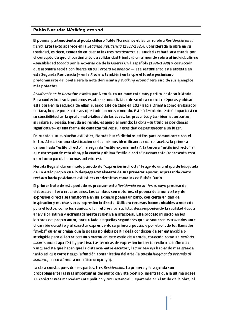 Walking Around: Neruda's Poem of Existential Weariness and Alienation ...