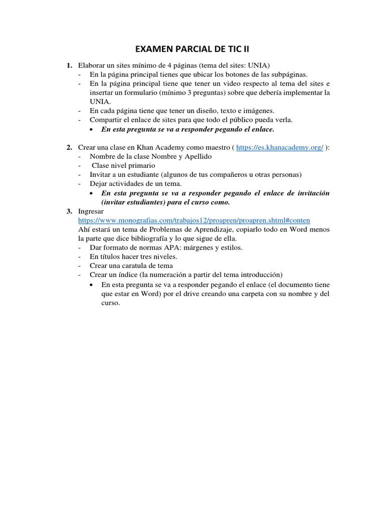 Examen Parcial De Tic Ii Pdf