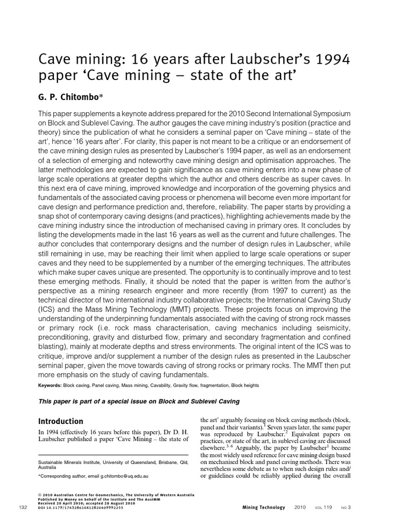 Cave Mining: 16 Years After Laubscher's 1994 Paper Cave Mining - State ...