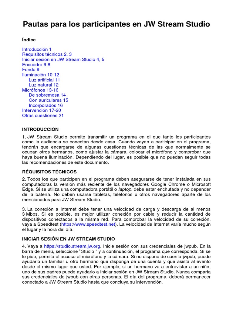 Pautas para Los Participantes en JW Stream Studio: Índice | PDF ...