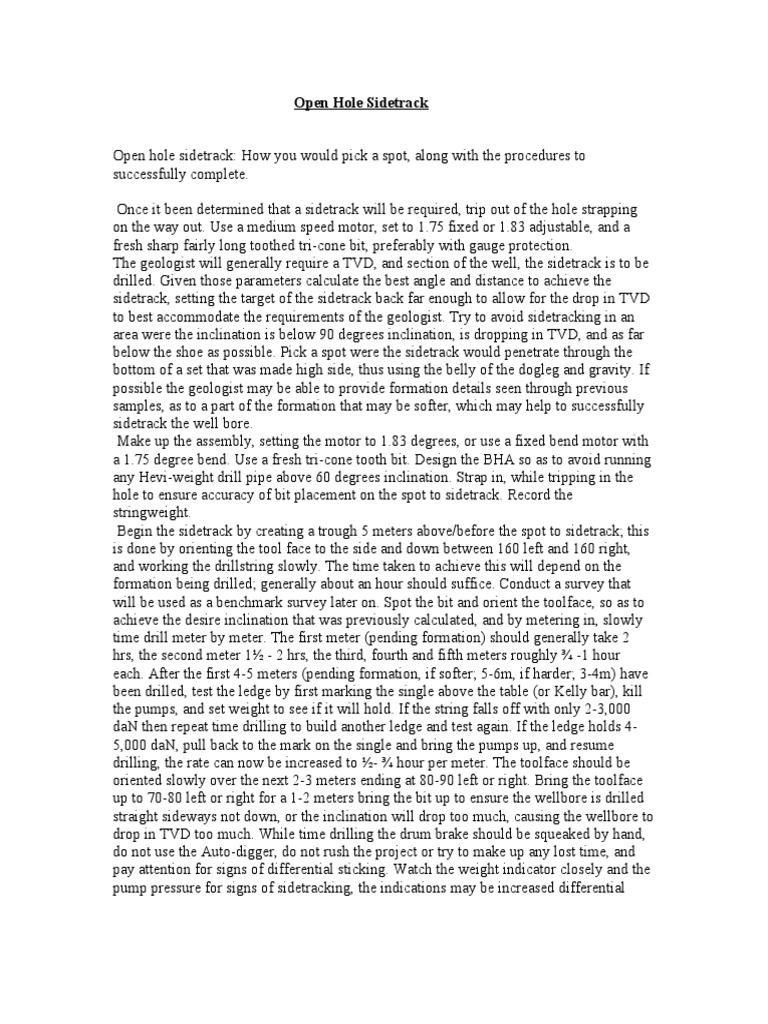 Open Hole Sidetrack | PDF